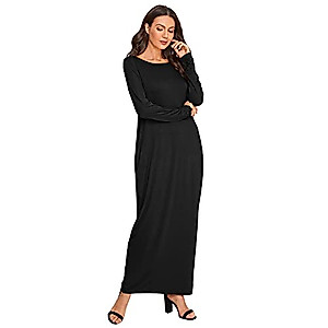 Verdusa Women's Long Sleeve Pocketed Loose Long Maxi Dress Black XL