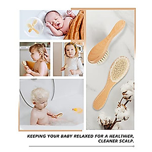 Baby Hair Brush, 2 Pcs Baby Hair Brush with Wooden Handle, Natural Soft Goat Bristles Cradle Cap Brush for Newborns & Toddlers