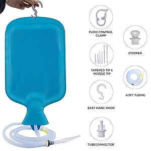 Enema Bag 2L Home Enema Kit with 6.5ft Long Silicone Hose, Enema Tips, Controlable Water Flow Valve, 2 Quart Capacity Hot-Water Bottle for Colon Cleansing Enemas