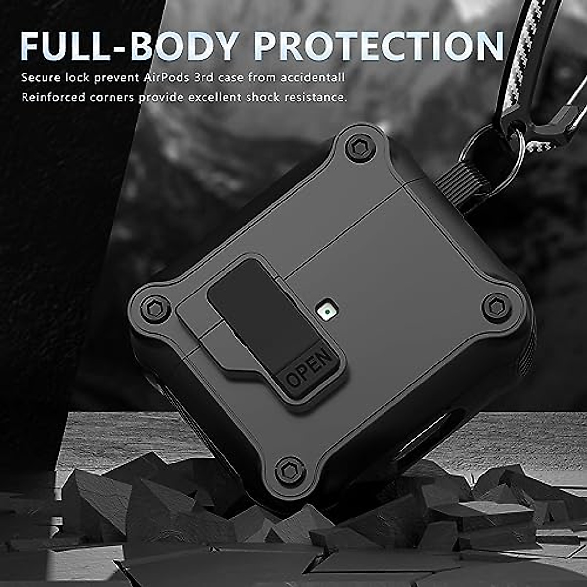Pohgelan AirPods 3rd Generation Case Cover with Cleaner kit,Secure Lock Clip Protection,Automatic Snap Switch Design for Apple Airpod 3 Generation Charging Case-Black
