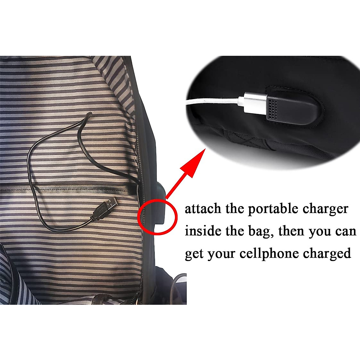 Nujenren Water Resistant Lightweight Travel Hiking Nylon Backpack Daypack Durable with USB Charging Port (Black)