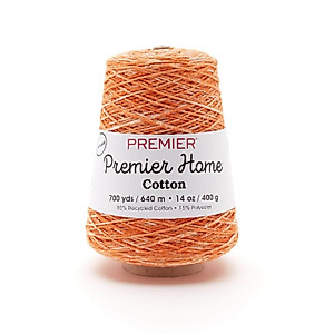 Premier Yarns Home Cotton Cone Yarn, Ideal Knitting and Crochet Supplies, Made of Recycled Cotton and Polyester, Tangerine Splash, 700 yards