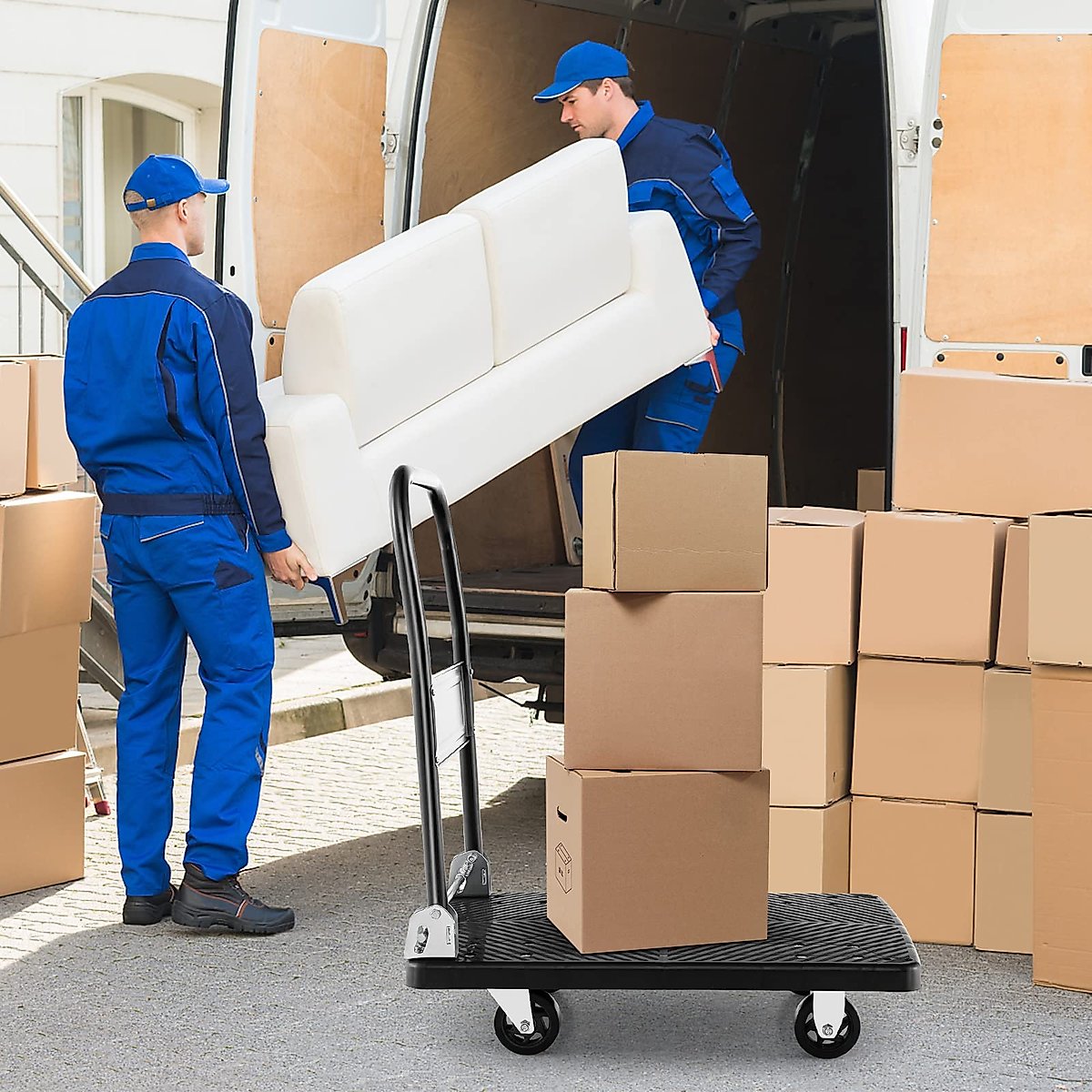 Goplus Folding Push Cart Dolly, Moving Platform Hand Truck w/ 360° Swivel Wheels, Spacious & Non-Slip Loading Area, Rolling Flatbed Cart for Loading & Storage, 440 LBS Max Load (28" x 19")