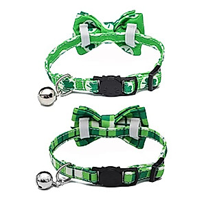 Bnibol 2-Pack Breakaway Cat Collars with Removable Double-Layer Bow Tie and Bell,for boy and Girl cat Safety Collars for Cats Suitable for Festivals and Daily. (St. Patrick's Day1)