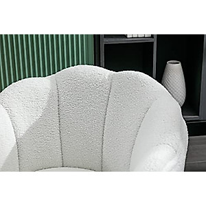 Goujxcy Modern Teddy Shell Barrel Chair Accent Armchair with Golden Legs for Living Room Bedroom Home Office, Tufted Back Club Chair (White7)