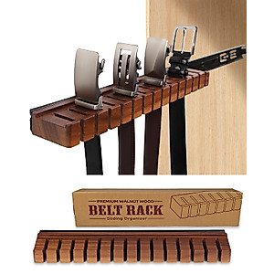 Premium Walnut Wood Belt Hanger with Slider, Belt Closet Organizer and Storage, Belt Hanger for Closet, Space Saving Hangers for Belt and Tie, Wooden Belt Holder, Tie Rack Tie Hanger for Men