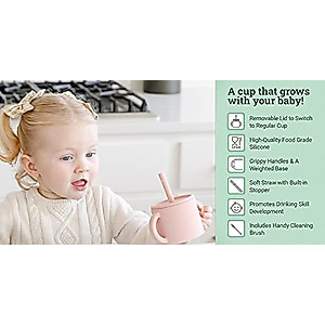 Silicone Baby Cup - 6OZ Transition Sippy Cups with Straw & Removable Lid - Green…