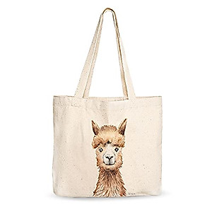 Canvas Tote Bag, Animal Design, Heavy Duty Gusseted, 100% Natural Cotton, for Shopping, Grocery, Laptop, School Books (T-ALPACA)