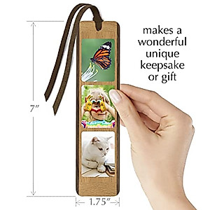 Custom Printed Handmade Wooden Bookmark with Suede Tassel - 3 Vertical Images - Made in USA