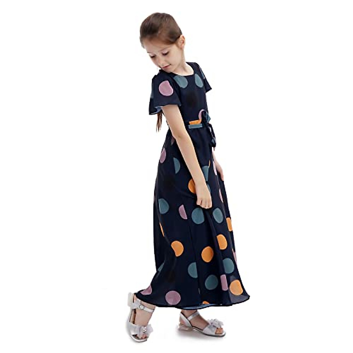 PUSEGA Blue Polka Dot Dress for Teens Toddler Dress for 8 Years Girls, Short Sleeve Dress, Holiday Dresses (Blue, 130, 8years)