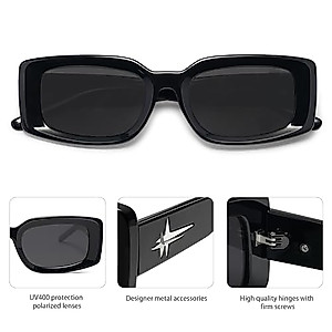SOJOS Classic Trendy Rectangle Polarized Sunglasses Thick Frame with Star Decorations SJ2285, Black/Grey