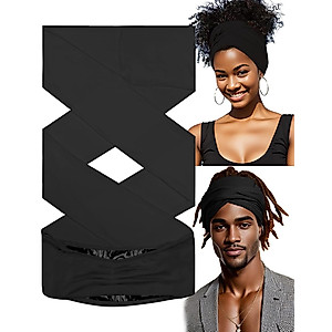 Ababalaya Satin Lined Open Turban Headband Mens Sweatband Sports Headband for Running,Cycling,Basketball,Yoga,Fitness Workout Stretchy Unisex Hairband, Black, 1 PCS