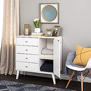 Prepac Milo Mid-Century Modern 4-drawer Chest with Door - White