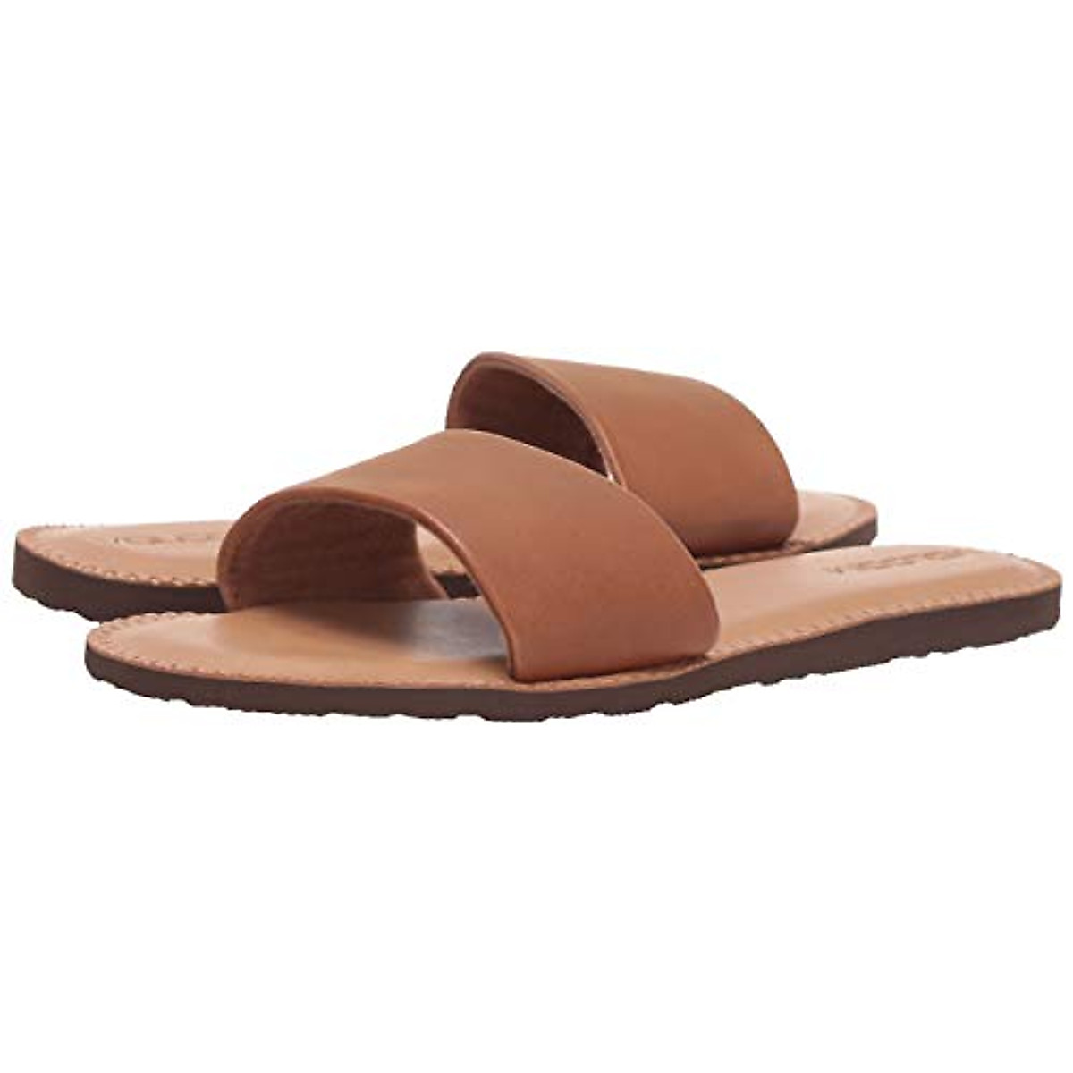 Volcom Women's Simple Synthetic Leather Strap Slide Sandal, Tan, 5 B US