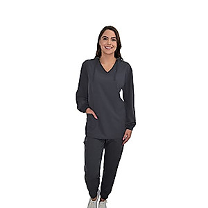 Green Town Women's Pullover Hoodie GT Performance Medical Uniform Scrub Jacket-Pewter-X-Large