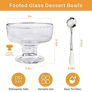 Akamino 6 Pack Glass Dessert Bowls with 3 Pack Flower Spoons, 6.5 oz Ice Cream Bowls Mini Trifle Bowl, Crystal Glass Bowls for Sundae,Fruit,Salad, Pudding, Nuts,Snack
