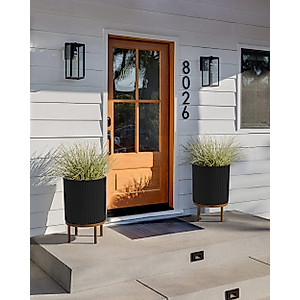 Veradek Demi Series Round Planter w/ Stand for Porch/Patio | Durable Plastic-Concrete & Wooden Stand | Modern Décor for Tall Plants, Flowers