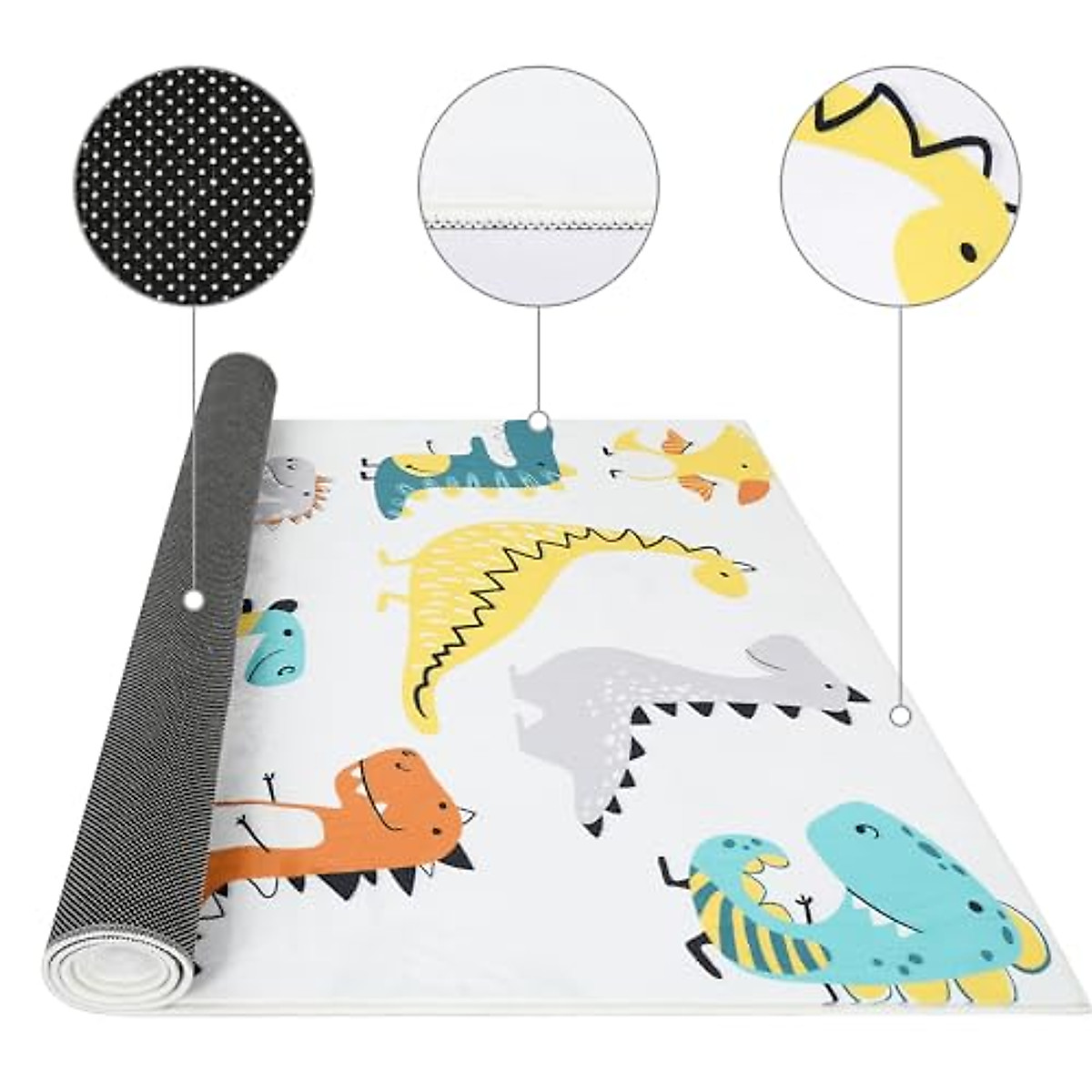 Kids Dinosaur Area Rug, Educational Playmats for Playroom Classroom, Colorful Non-Slip Carpets for Bedroom Dining Room Office, Boys Girls, 3x5