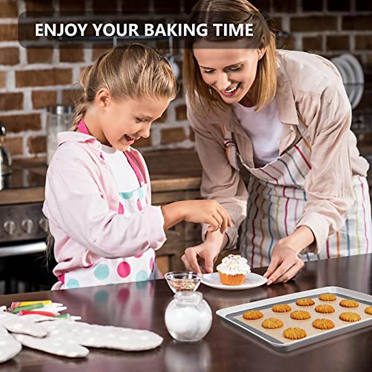 Elyum Silicone Baking Mat, 2 Pack Non-Stick Food Grade Silicone Mat for Baking, Reusable Heat Resistant Half Sheet Baking Mat for Cookies Macarons Bread Pastry (16.5"x11.6", Grey)