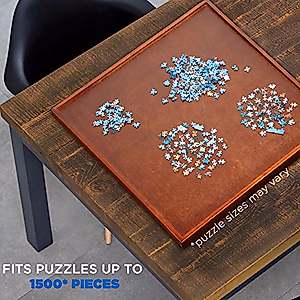 Jumbl Spinner Puzzle Board | 35” x 35” Wooden Jigsaw Lazy Susan Turntable w/ 360° Rotation | Smooth Plateau Fiberboard Work Surface & Reinforced Hardwood | for Games & Puzzles | 1500 Pieces