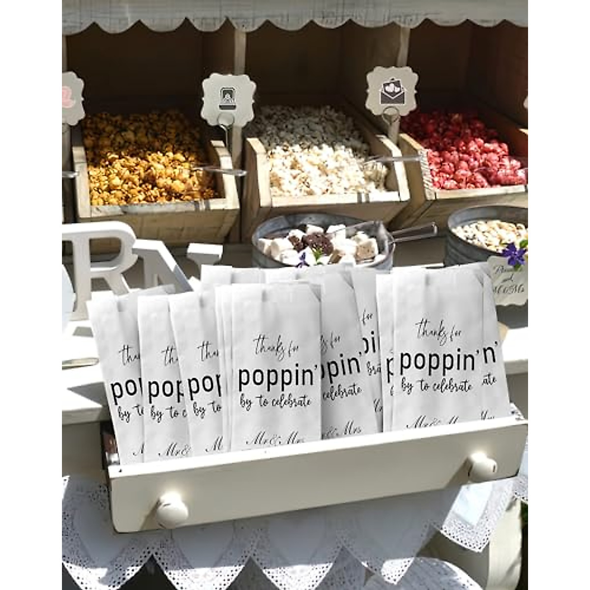 48Pcs Thanks for Poppin' By to Celebrate Popcorn Bags Engagement Wedding Party Favors Popcorn Bags Engaged Wedding Bridal Shower Goody Snack Treat Bags Grease Resistant