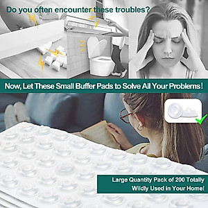 Cabinet Door Bumpers Pack of 200 Self Adhesive Bumpers Pads, Sound Dampening Circular Dots Cupboard Bumpers Clear, Soft Rubber for Drawers, Table Tops, Laptop