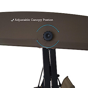 Kozyard Brenda 3-Seat Patio Swing Chair, Outdoor Porch Swing Glider with Adjustable Canopy, Side Pouches, Breathable Seat and Back, for Garden, Poolside, Backyard (Taupe)