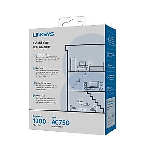 Linksys WiFi Extender WiFi 5 Range Booster, Dual-Band Booster, 1,000 Sq. ft Coverage, Speeds up to (AC750) 750Mbps - RE6300