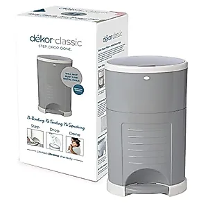 Dekor Classic Hands-Free Diaper Pail | Gray | Easiest to Use | Just Step – Drop – Done | Doesn’t Absorb Odors | 20 Second Bag Change | Most Economical Refill System