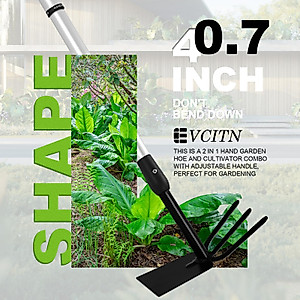 Evcitn Adjustable Hoe and Cultivator Hand Tiller with 40.7IN Long Handle, Aluminium and Rubber Garden Tool for Breaking Stone,Weeding Weeds,Digging Roots,Loosening Soil