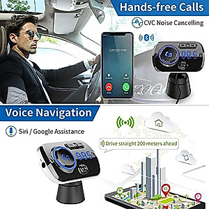 Bluetooth FM Transmitter for Car, Wireless Radio Adapter Car Music Player Car Receiver with Bluetooth FM Frequency Support Hands Free Call,Car Charger Dual USB Port,TF Card/AUX