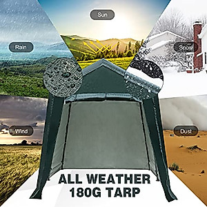 ERGOMASTER 7 Ft x 12 Ft Outdoor Carport Patio Storage Shelter Metal Frame and Waterproof Ripstop Cover for Motorcycle and ATV Car