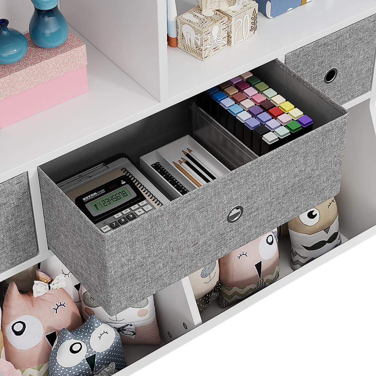 Amyove Kids Bookshelf and Bookcase Toy Storage Multi Shelf with Cubby Organizer Cabinet and Drawers for Boys Girls,for Children's Room, Playroom, Hallway, Kindergarten, School,Bedroom (White)