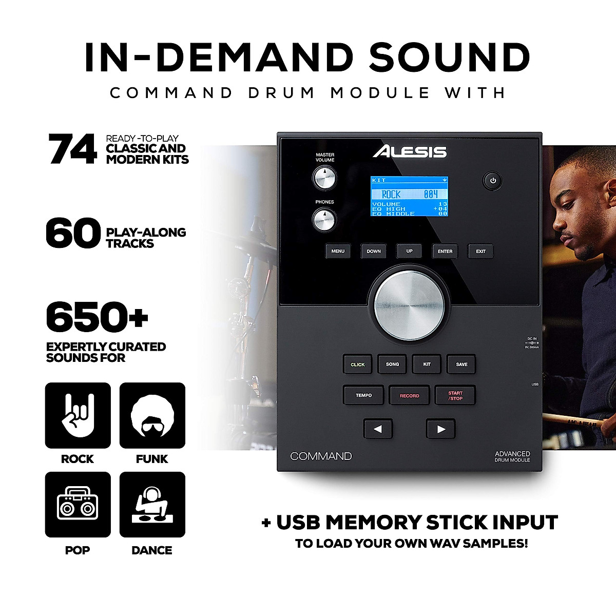 Alesis Drums Command Mesh Kit - Electric Drum Set with USB MIDI Connectivity, 600+ Electronic & Acoustic Drum Kit Sounds and Dual Zone Mesh Pads