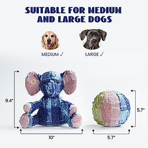 Nocciola Dog Toys for Aggressive Chewers, Squeaky Dog Toys for Medium and Large Breed, Tough Dog Toys to Keep Dogs Busy, Elephant & Ball Dog Toy