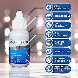 GHOSTBOND XL Hair Replacement Adhesive 1.3oz- Invisible Wig Bonding Glue: Water & Oil-Resistant, Non-Toxic, Light Hold for Secure and Natural-Looking Poly and Lace Hairpiece, Wigs & Toupee Systems