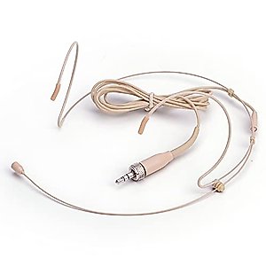 Sujeetec Microphone Headset Headworn Earset Over Ear Hanging Mic for Sennheiser Wireless System Bodypack Transmitter, Ideal for Lectures, Live Performance, Theater, Podcasts – Beige