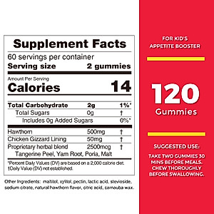 Nature's Key Appetite Booster Gummies - for Kids to Eat More, Support Appetite Stimulant and Weight Gainer -Hawthorn Flavor (120 Count, Pack of 1)