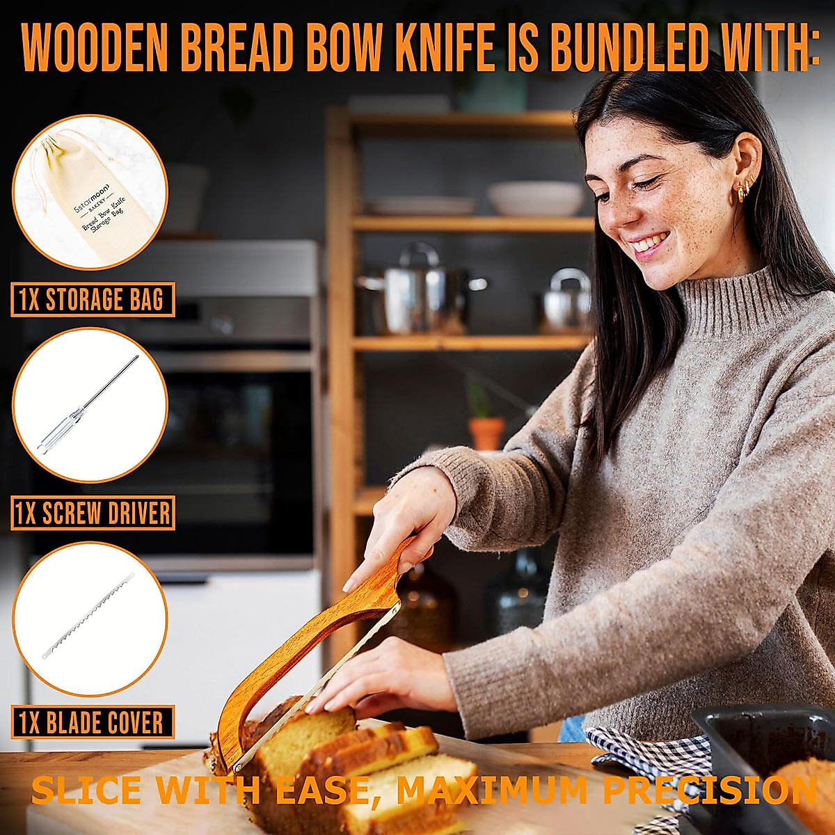 XDDMIAO Bread Knife for Homemade Bread, Sourdough Bread Knife, Bread Saw, Wooden Serrated Bread Slicer, Suitable for Bagels, Baguettes and More, Kitchen Gift Bread Knives.