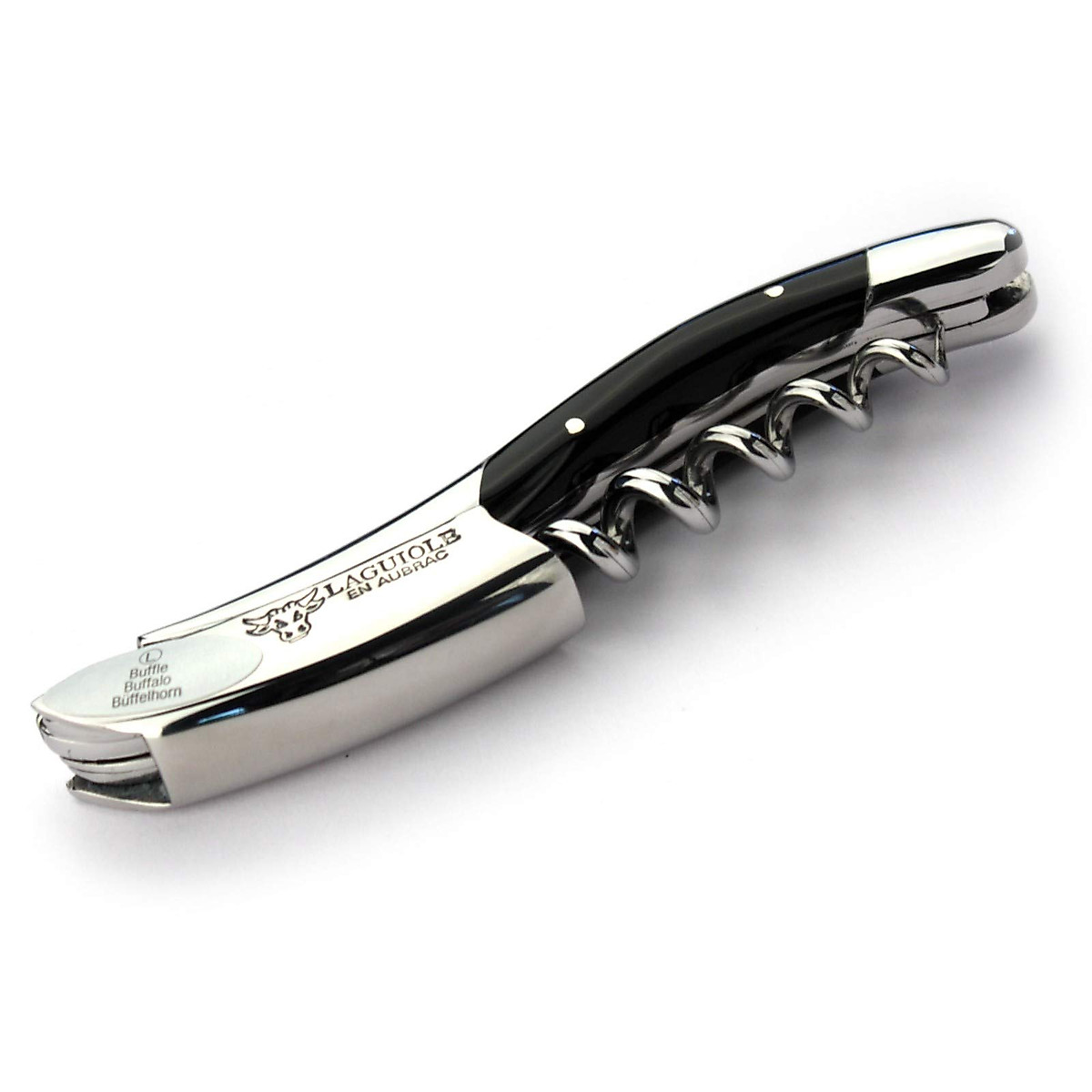 Laguiole En Aubrac Sommelier Waiter's Corkscrew, Buffalo Horn Handle, Wine Opener With Foil Cutter & Bottle Opener, Stainless Steel Shiny Bolsters