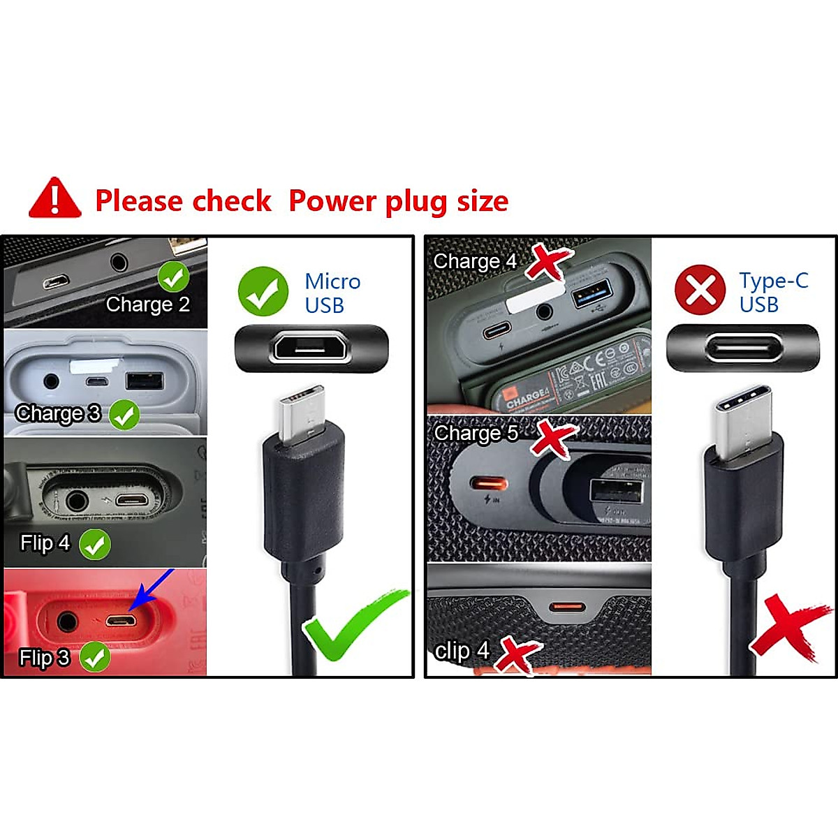 T-Power AC Adapter Charger for JBL Charge 3, Charge 2, Flip 4, Flip 3, Flip 2, Pulse 3, Pulse 2, Pulse, GO, Clip Plus, Clip, Micro II, Micro, Trip Portable Bluetooth Speaker Power Supply Cord Cable