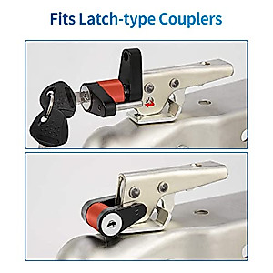 METOWARE Keyed Alike Trailer Hitch Locks & Coupler Lock Set, 5/8" Dia 3-1/2" Long Hitch Lock Fits Class III IV Receiver, Dia 1/4" Trailer Coupler Lock with 3/4" Inch Span Fits Latch-Type Couplers