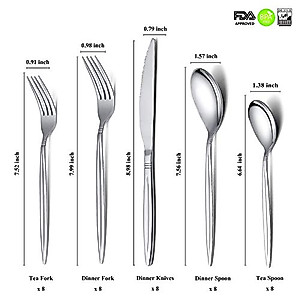 HOMQUEN Flatware Set 40 Pieces, Stainless Steel Silverware Set, Utensils Service for 8, Cutlery Set, Spoons and Forks Sets Dishwasher Safe (Mirror Polish)