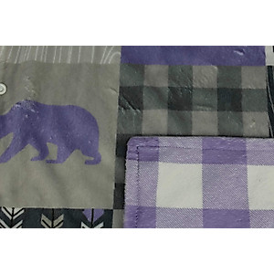 Dear Baby Gear Deluxe Reversible Car Seat Canopy, Custom Minky Print, Adventure Little Lady Faux Quilt Lavender and Lavender Lumberjack Plaid