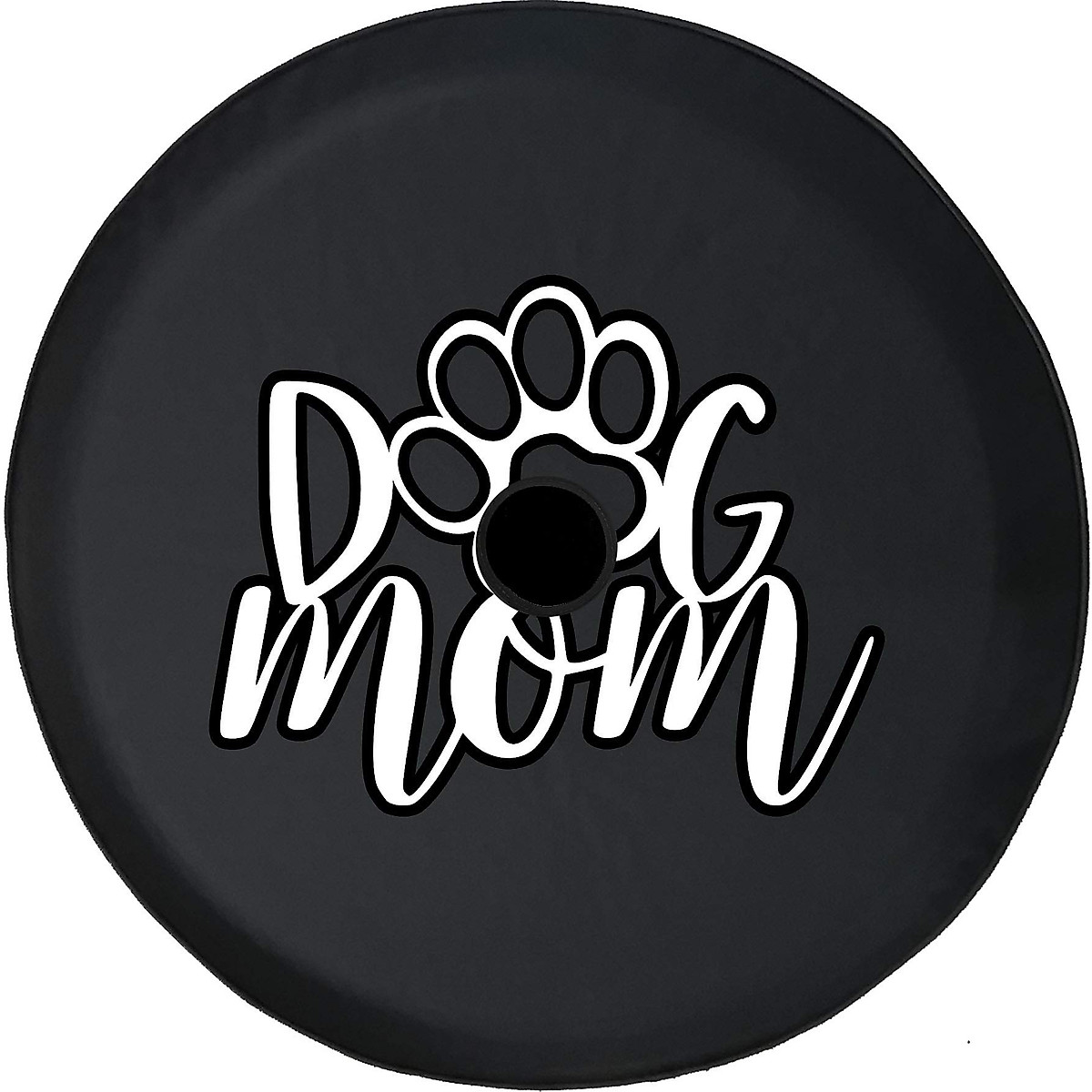 Funny Spare Tire Wheel Cover for Camper SUV Trailer Truck RV JP Thick PVC Leather | Mom Paw Print Dog Black 32 Inch with Backup Camera Hole