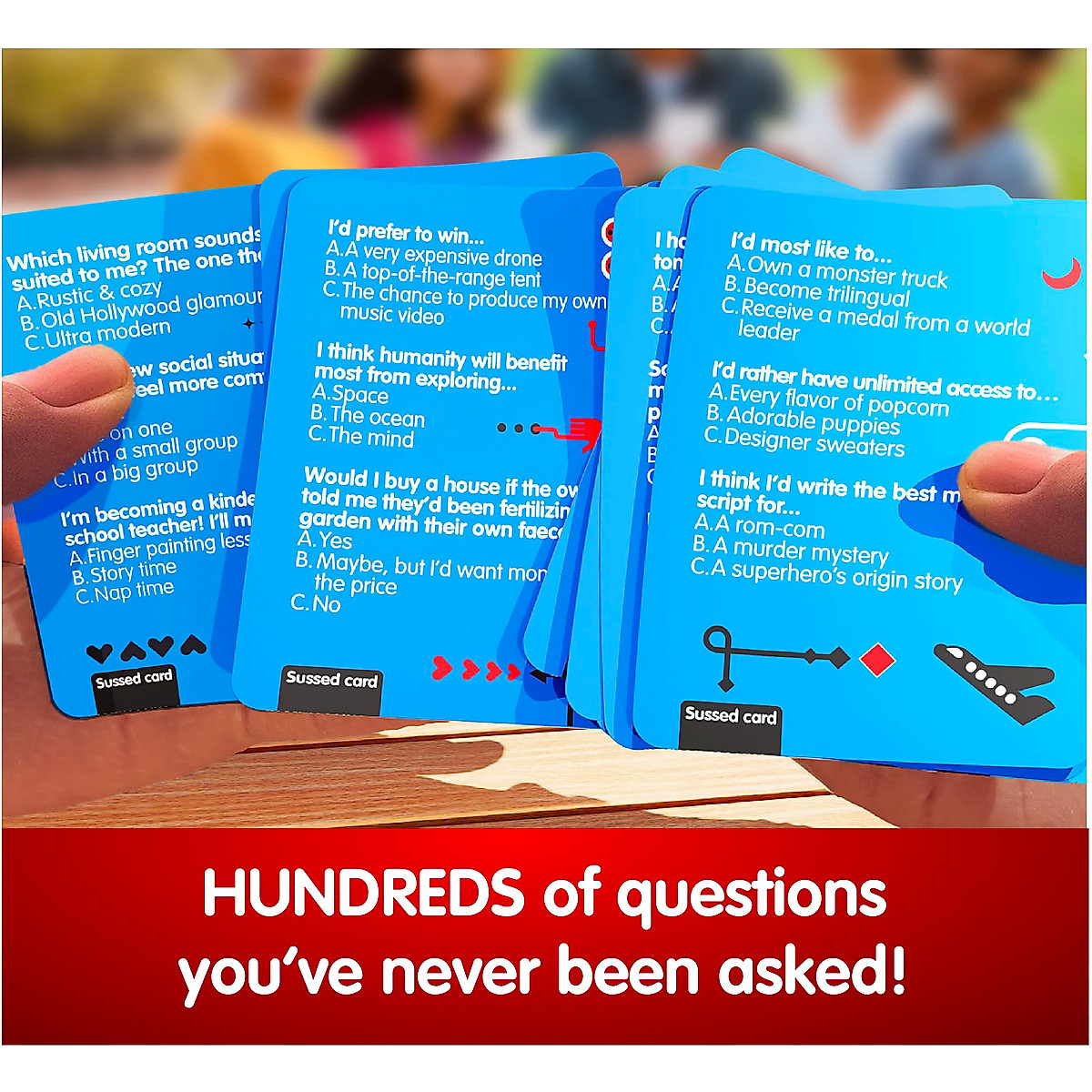 SUSSED The Game of Wacky Choices - Social Card Games for Teens, Boys, Girls - Fun Gift for Kids & Adults - Great Travel Conversation Starter - Cool Blue Deck