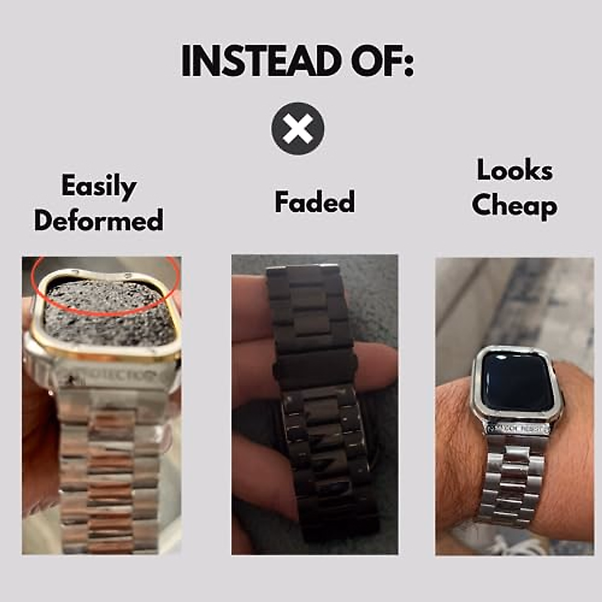 High-end Luxury Stainless Steel Metal Watch Case with Band Compatible with Apple Watch Band Series 4 5 6 7 8 Ultra 40mm 41mm 44mm 45mm 49mm for Women Men