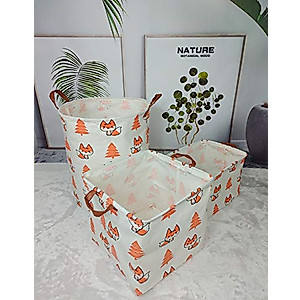 ASKETAM Square Canvas Collapsible Fabric Baby Toy Box Storage Bin Bedroom Decor Closet Kids Laundry Baskets Toy Organizer,Shelf Basket Nursery Storage,Gift Baskets(Fox Little Pine)