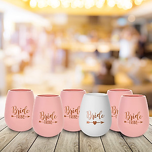 Set of 10 Bachelorette Party Silicone Wine Cups White Bride & Rose Gold Bride Tribe Cups, Bridesmaid Wedding Gift Party Favors