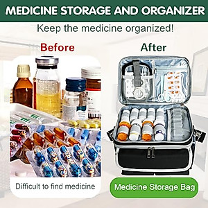 RONCHIL Medicine Storage Bag Pill Bottle Organizer with Portable Small Pouch Travel Medication Bottle Organizer for Emergency Home First Aid Box Kit Empty with Shoulder Strap Black
